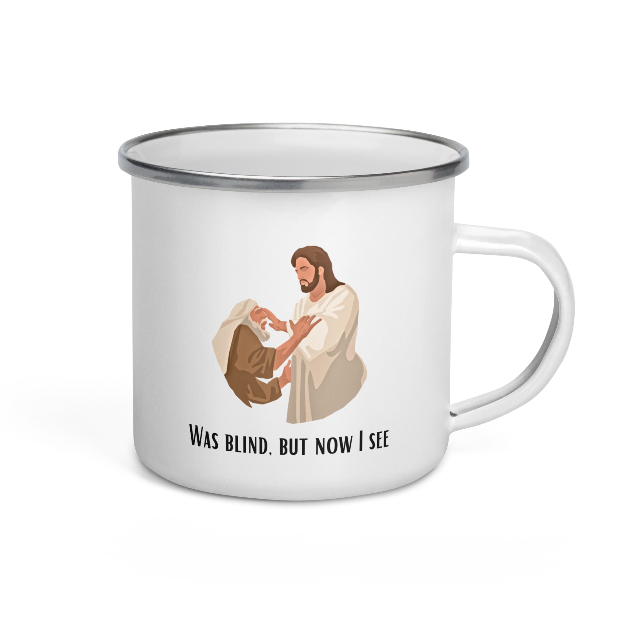 Enamel mug for children | Was blind, but now I see – SHLOMO PRINTS